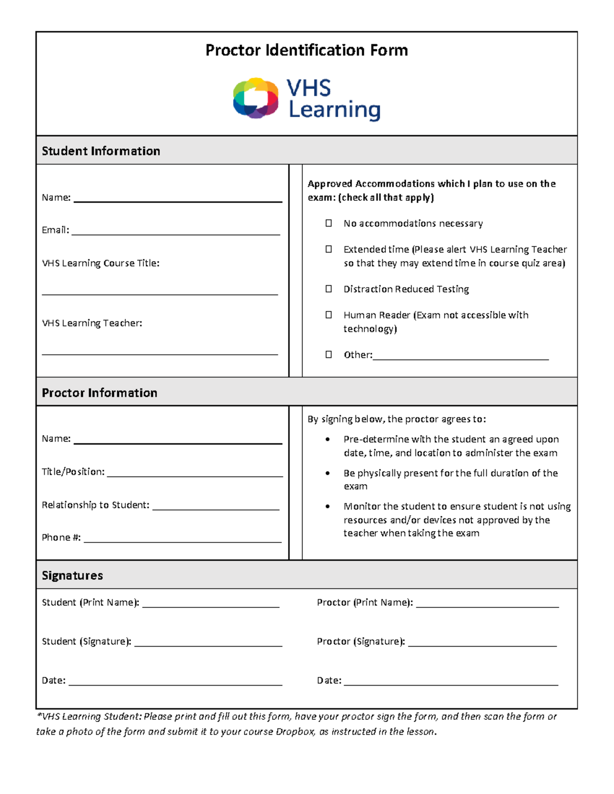 Proctor Identification Form - Proctor Identification Form Student ...