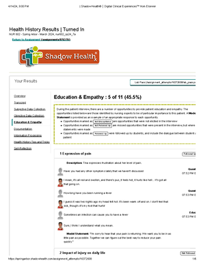 Shadow Health Heent Transcript 2024 - HEENT Results | Turned In NUR 602 ...