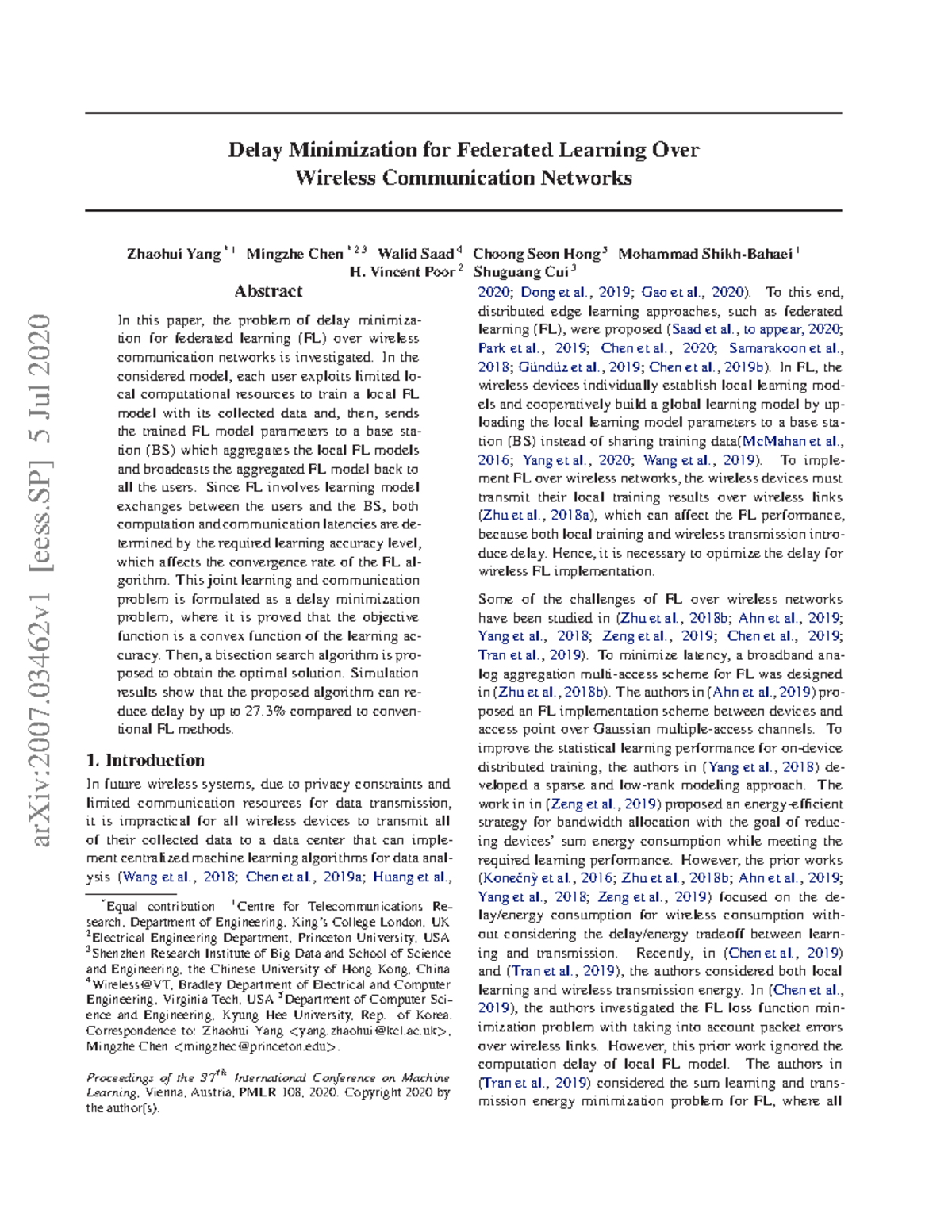 Delay Minimization For Federated Learning Over Wireless Communication Networks Arxiv 2007