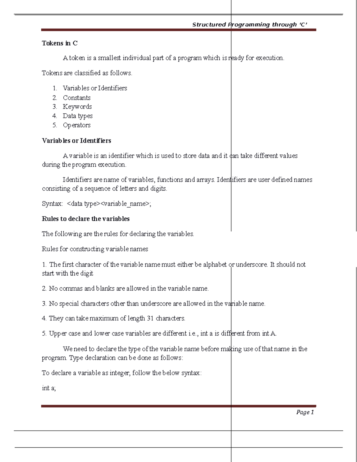 C-Language Chapter-3 - Tokens in C A token is a smallest individual ...