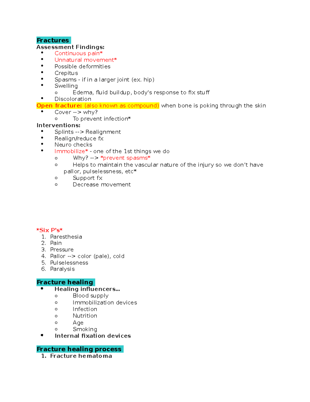 Fractures - Medical Surgical concepts - Fractures Assessment Findings ...