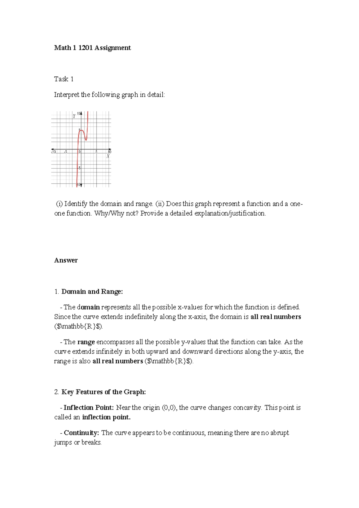 Math 1201 Unit Math Assignment 1 Math 1 1201 Assignment Task 1 Interpret The Following Graph