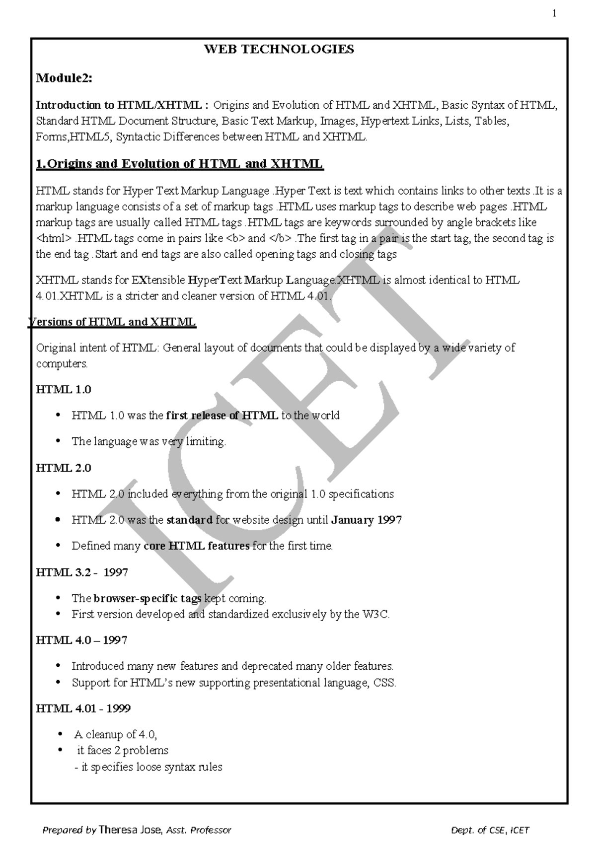 Module 2 Notes 2020 - WEB TECHNOLOGIES Module2: Introduction to HTML ...