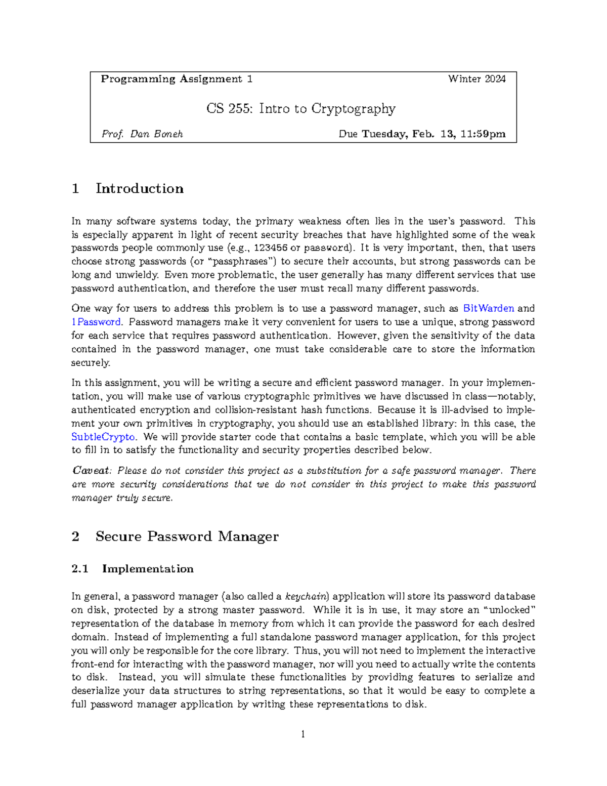Project 1 mat ma ung dung - Programming Assignment 1 Winter 2024 CS 255: Intro to Cryptography ...
