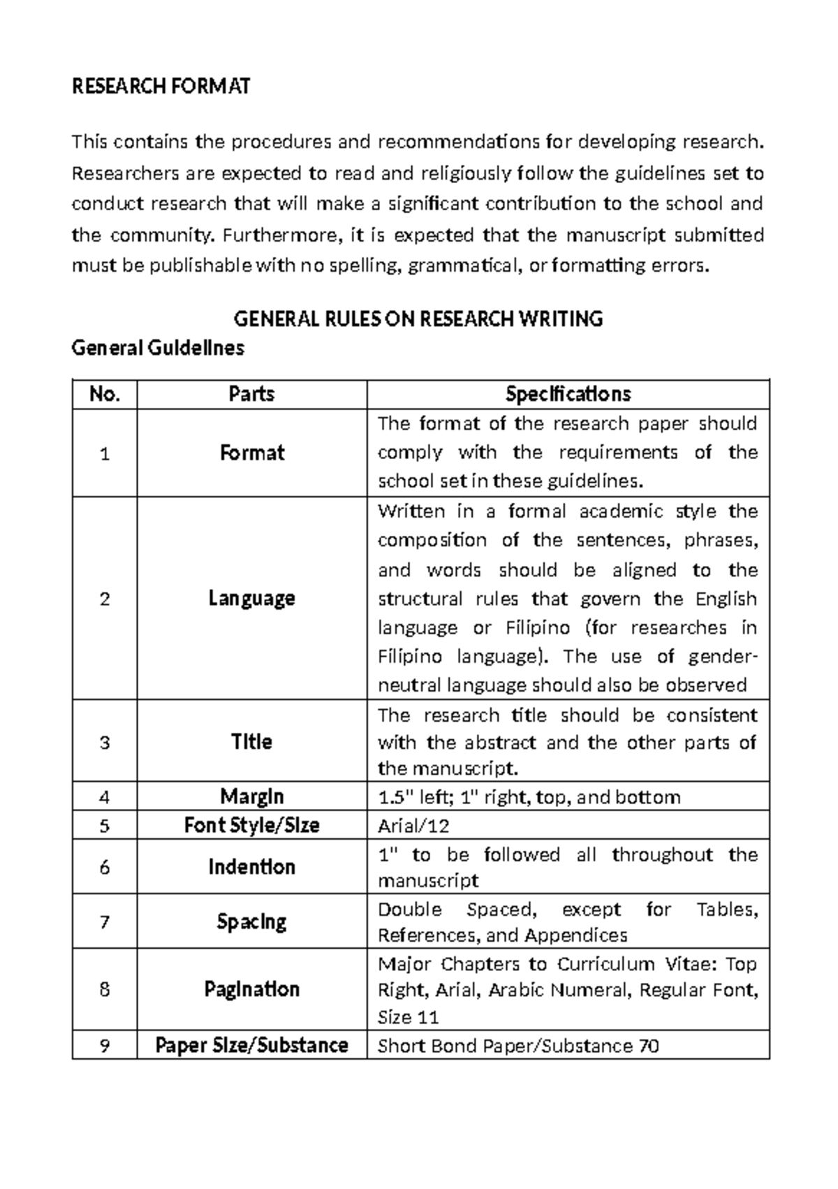 Research-Paper-Format - RESEARCH FORMAT This contains the procedures ...
