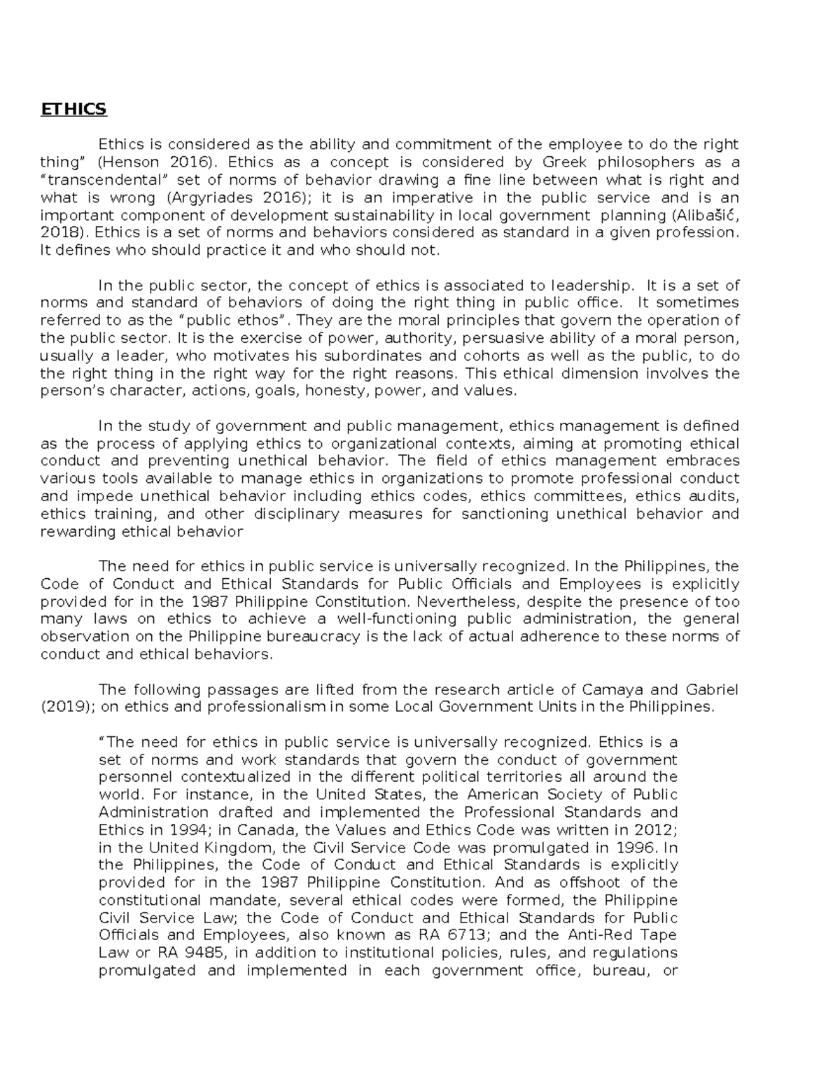 Ethics AND Accountability IN THE Public Service - ETHICS Ethics is ...