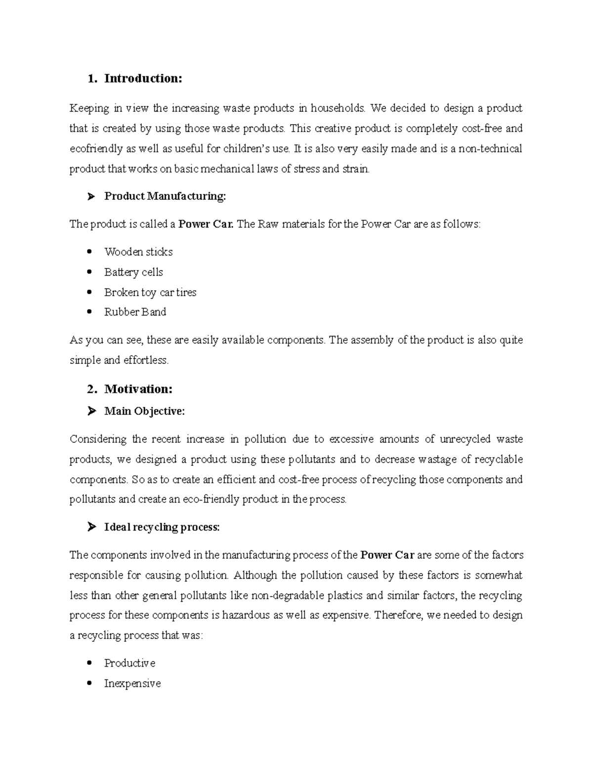 Proposal for recycled prototype - 1. Introduction: Keeping in view the ...
