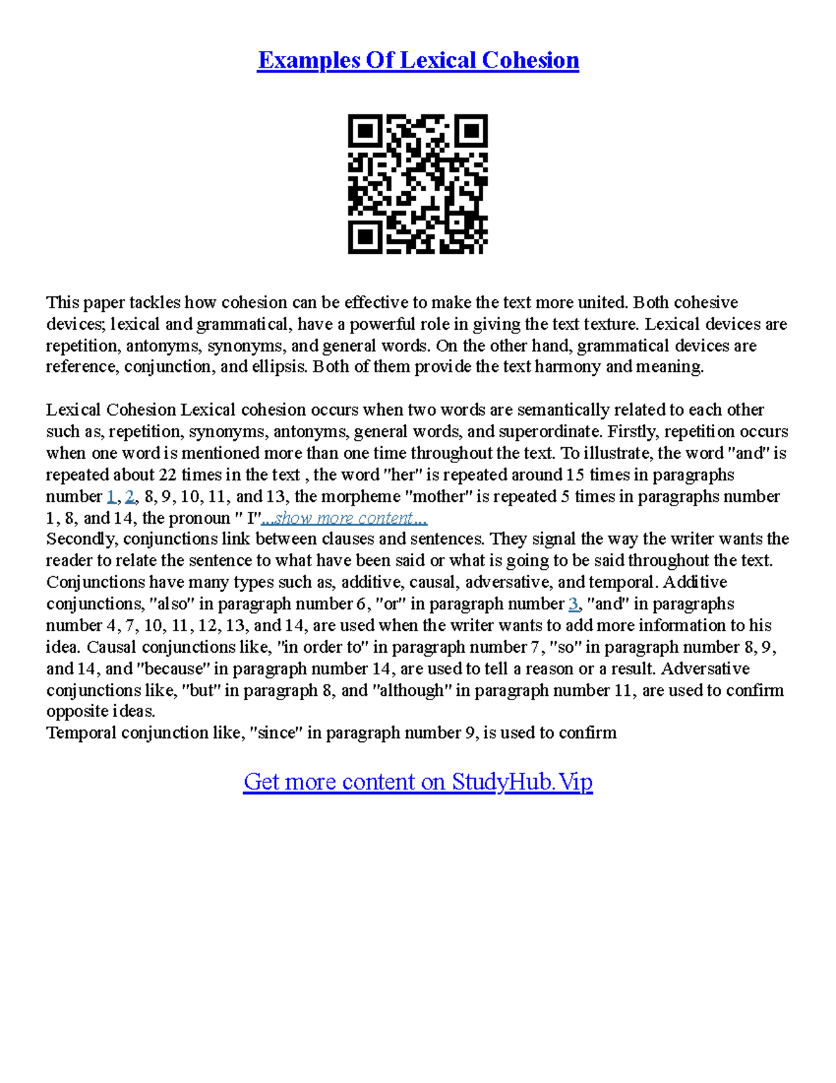 Essay Types Examples - Examples Of Lexical Cohesion This paper tackles ...