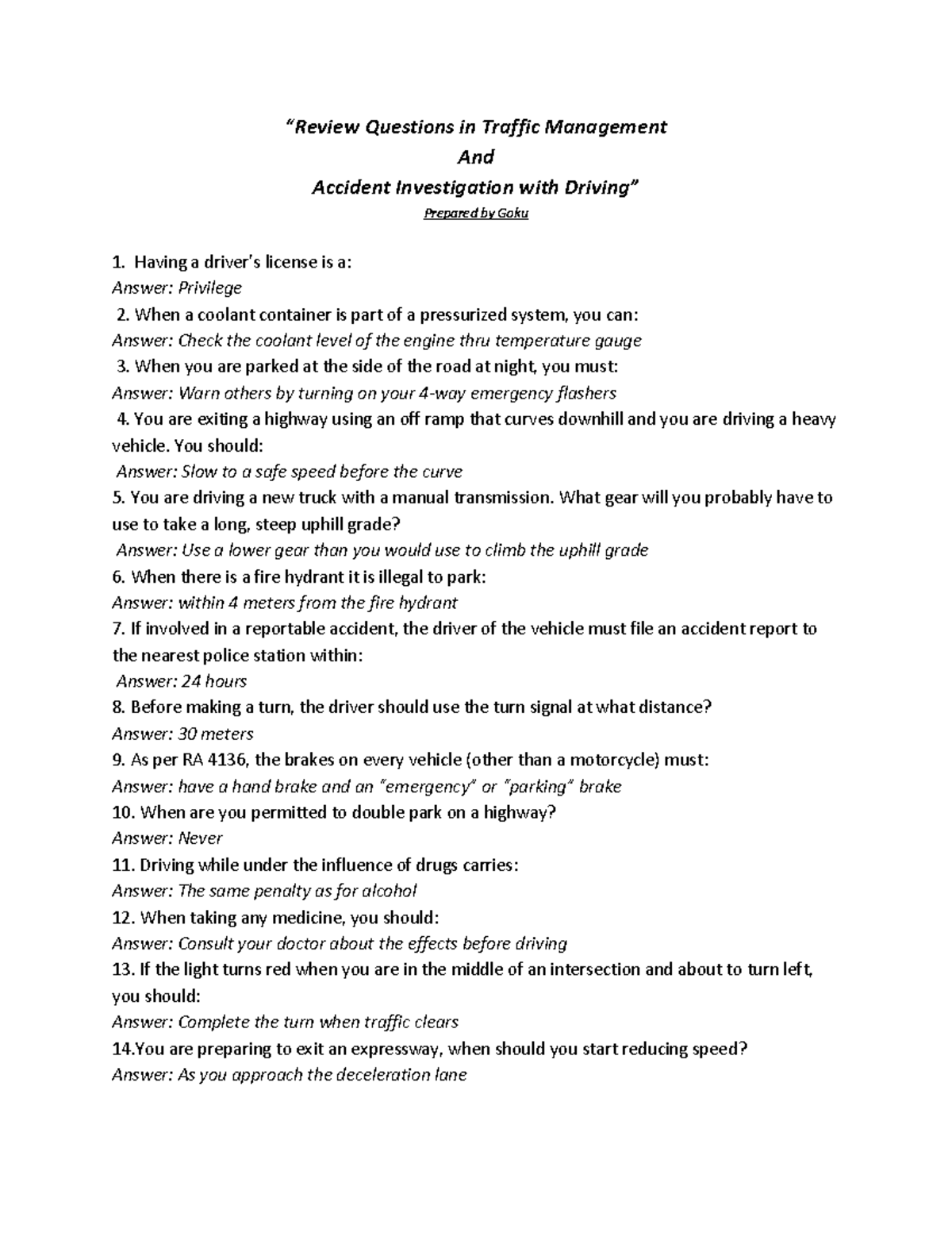 Review Questions in Traffic Management - “Review Questions in Traffic ...