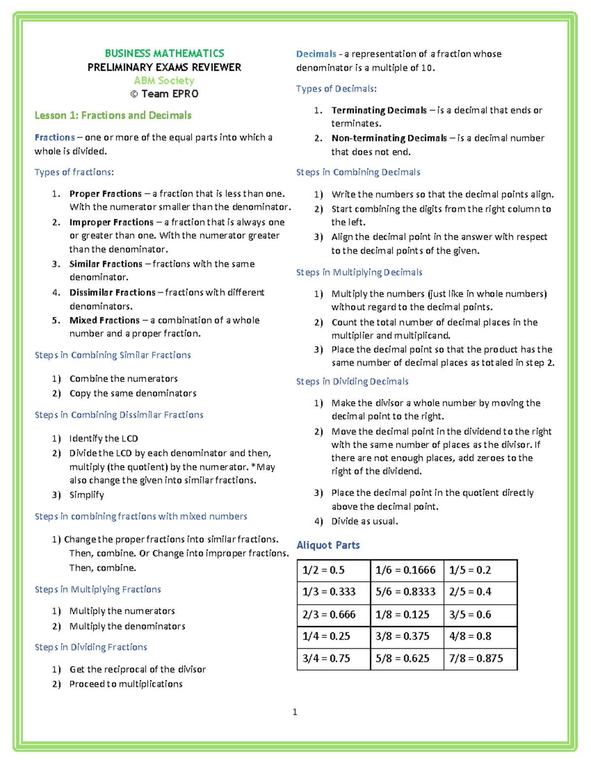 G11- Business-MATH-First Quarter - BUSINESS MATHEMATICS PRELIMINARY ...