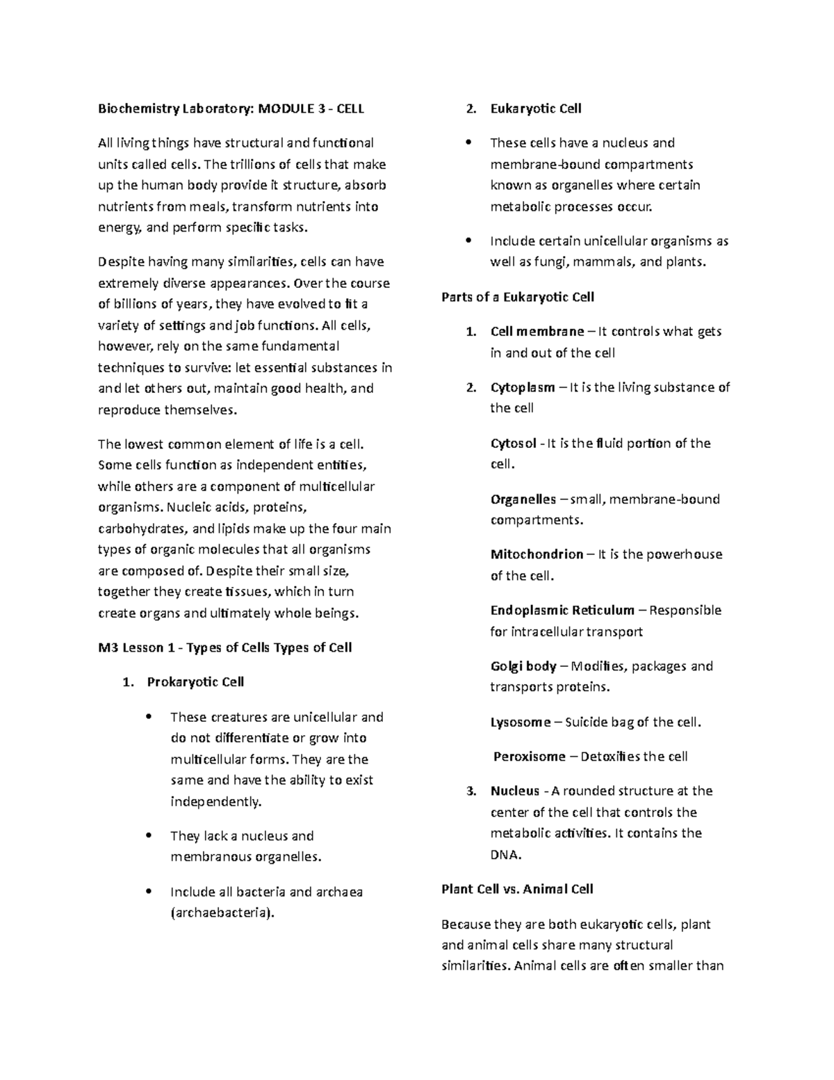 Biochemistry Laboratory CELL - Biochemistry Laboratory: MODULE 3 - CELL ...