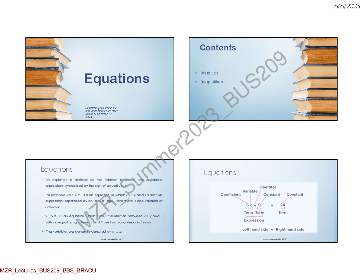 Print Version Equations MZR - Equations Lecture prepared by- Md ...