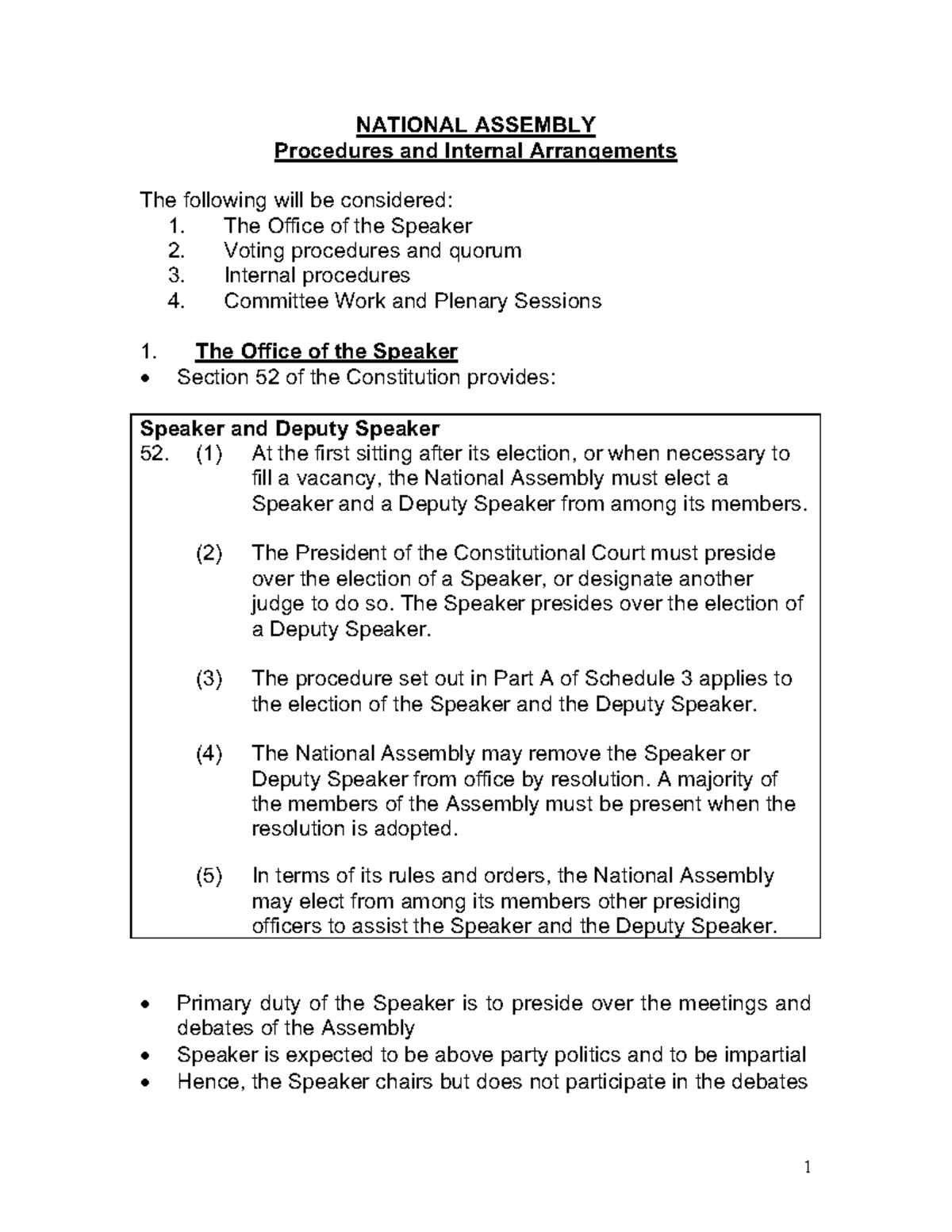 National Assembly - Lecture notes cases included - NATIONAL ASSEMBLY ...