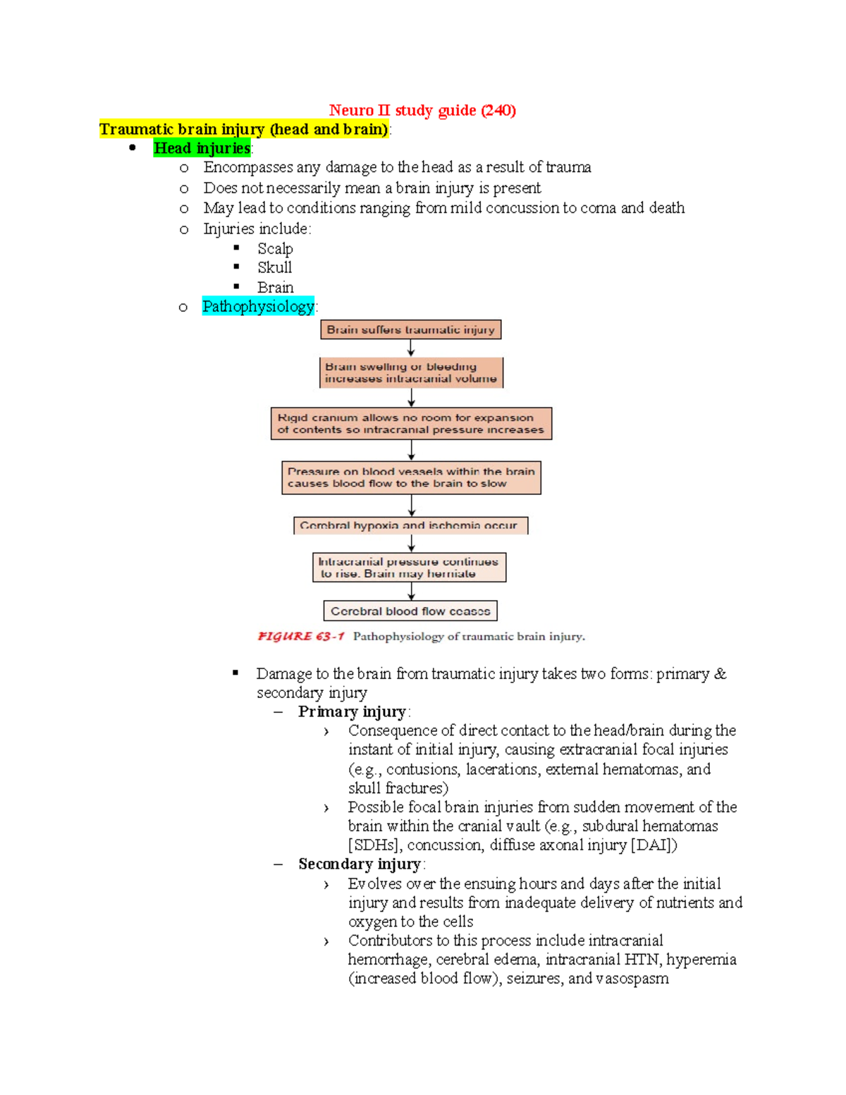 Neuro II study guide (240) - Neuro II study guide (240) Traumatic brain ...