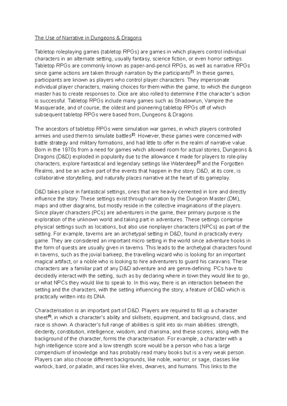 Narrative Essay - The Use of Narrative in Dungeons & Dragons Tabletop ...
