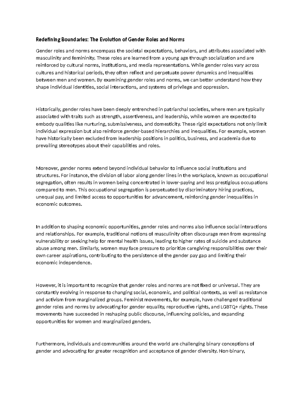 Redefining Boundaries The Evolution of Gender Roles and Norms - These ...