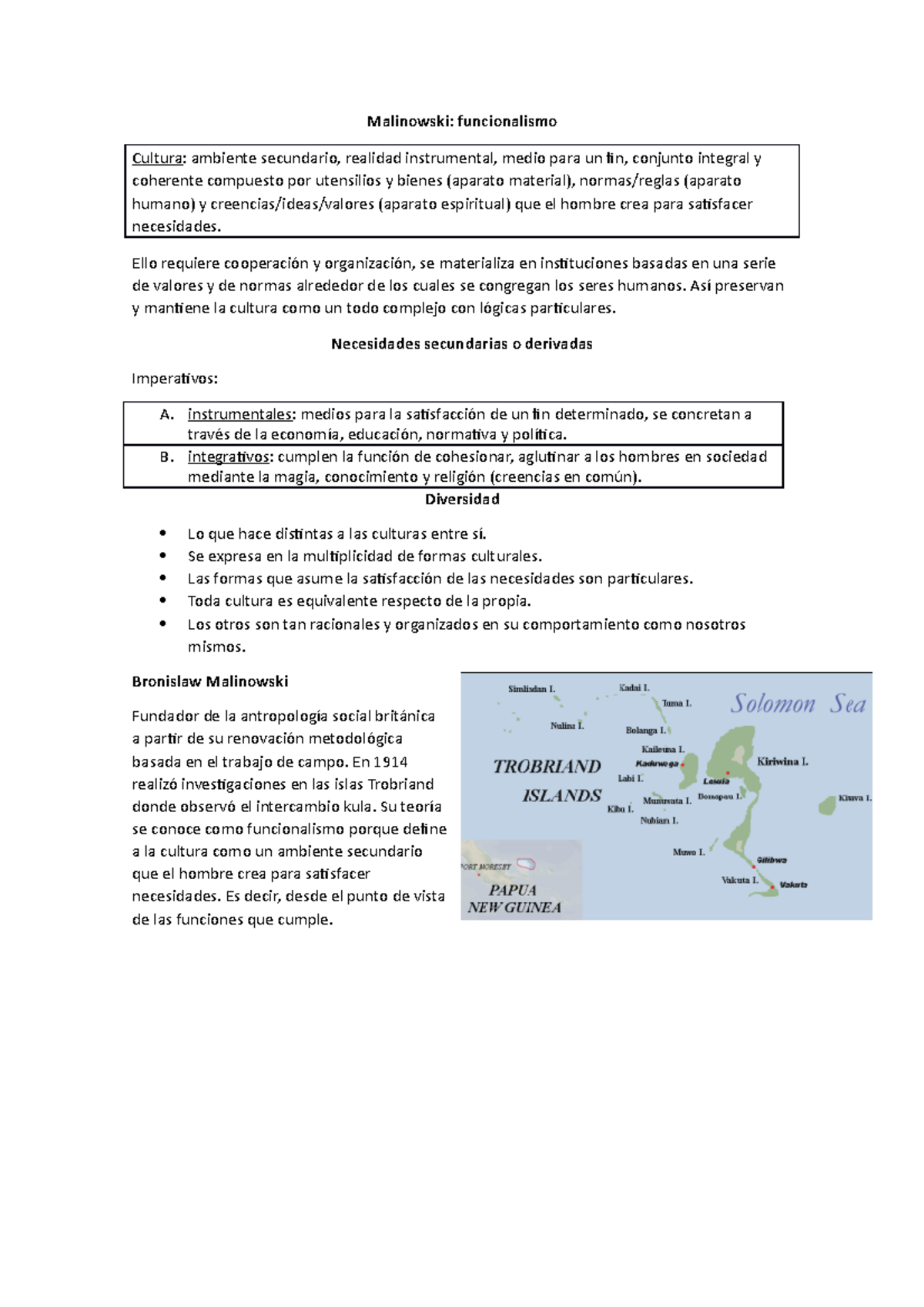 Malinowski. funcionalismo - Malinowski: funcionalismo Cultura: ambiente ...