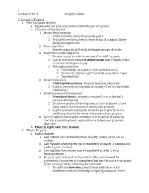 Outline - Chapter 1 The Concept of Property A. Why Recognize Property ...