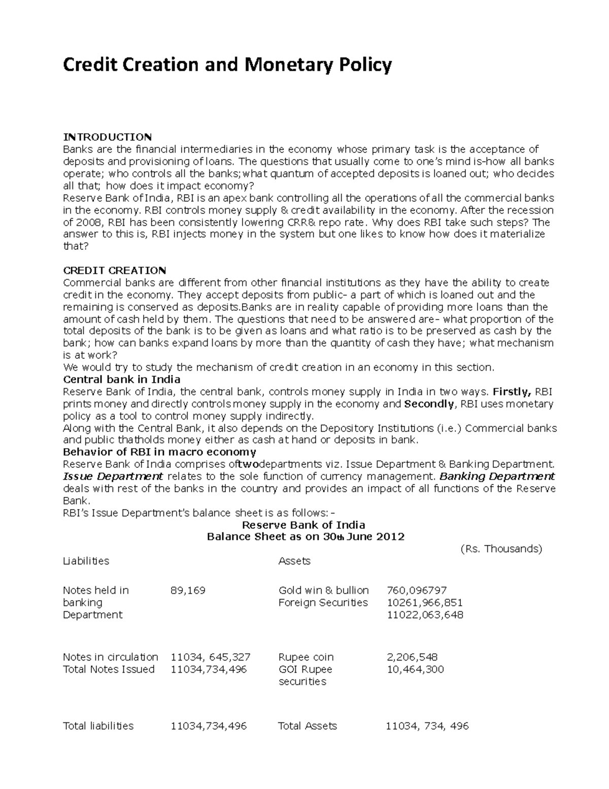 Credit Creation and Monetary Policy - Credit Creation and Monetary ...