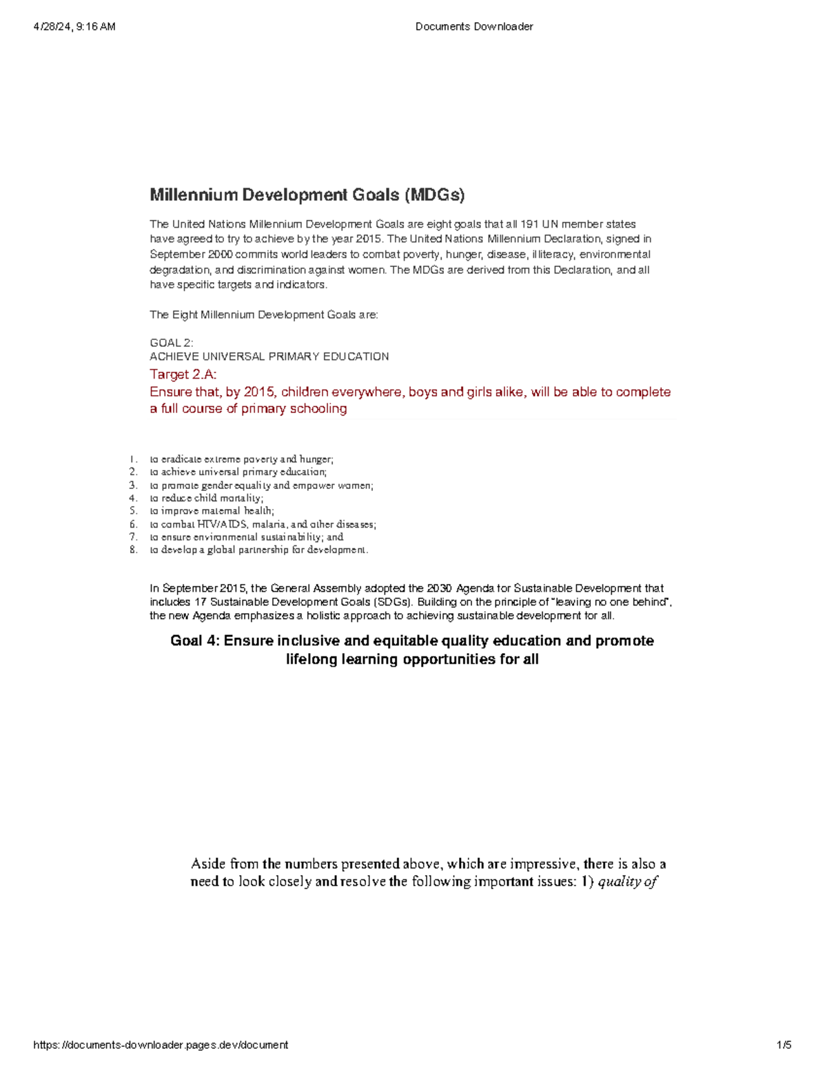 Documents Downloader - just read - Millennium Development Goals (MDGs ...