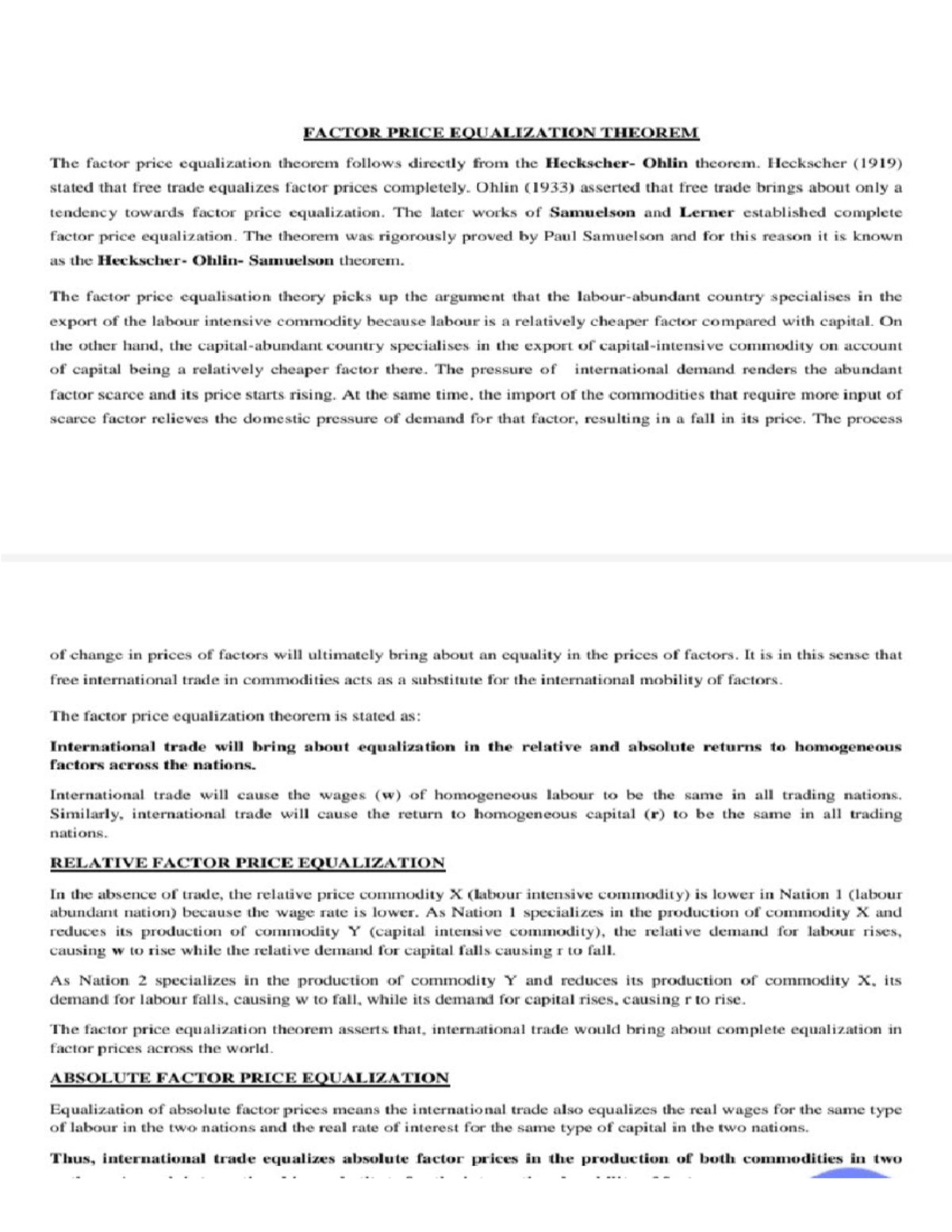 Factors equalization theory - International Economics - Studocu