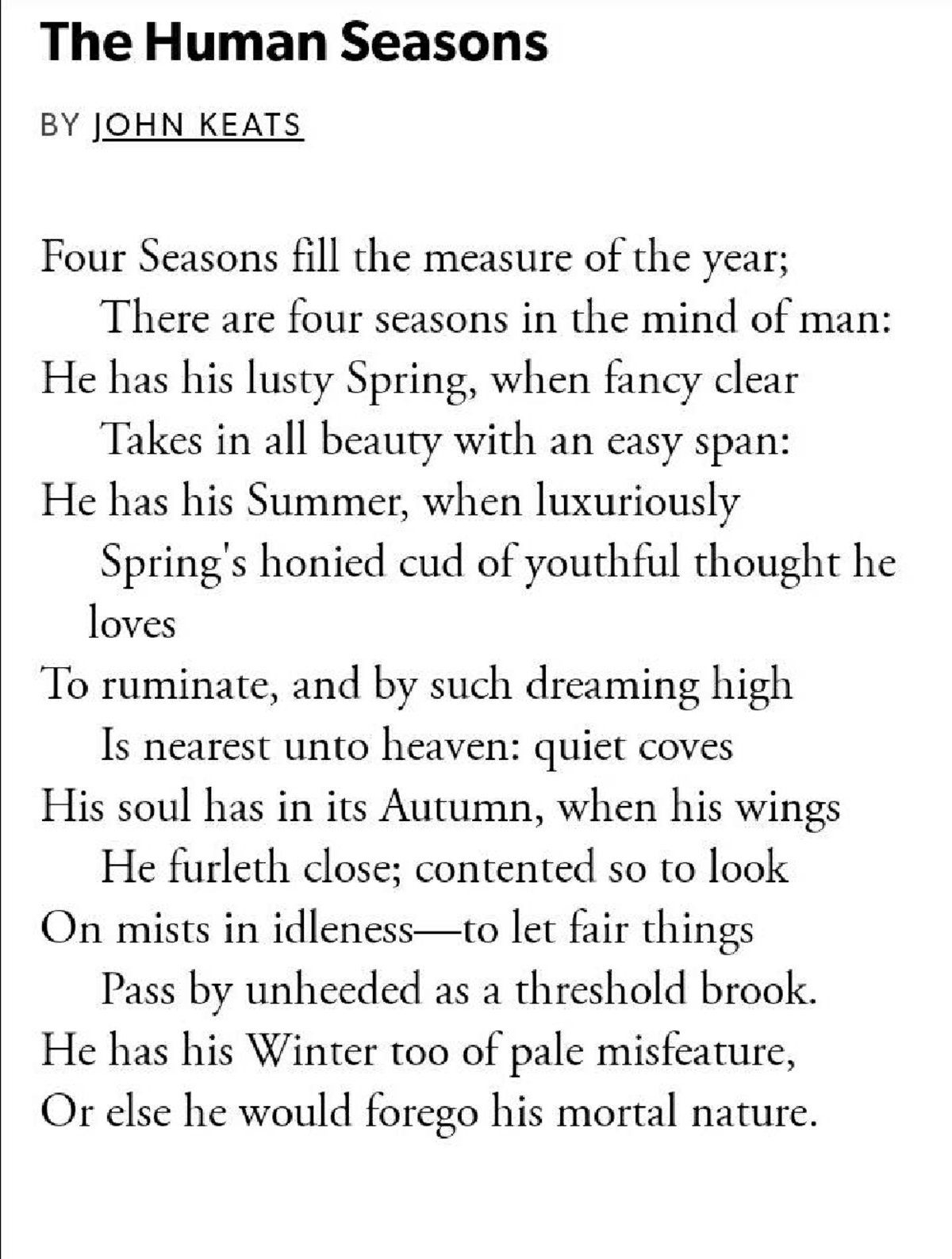 The human seasons - The Human Seasons JOHN KEATS Four Seasons fill the ...