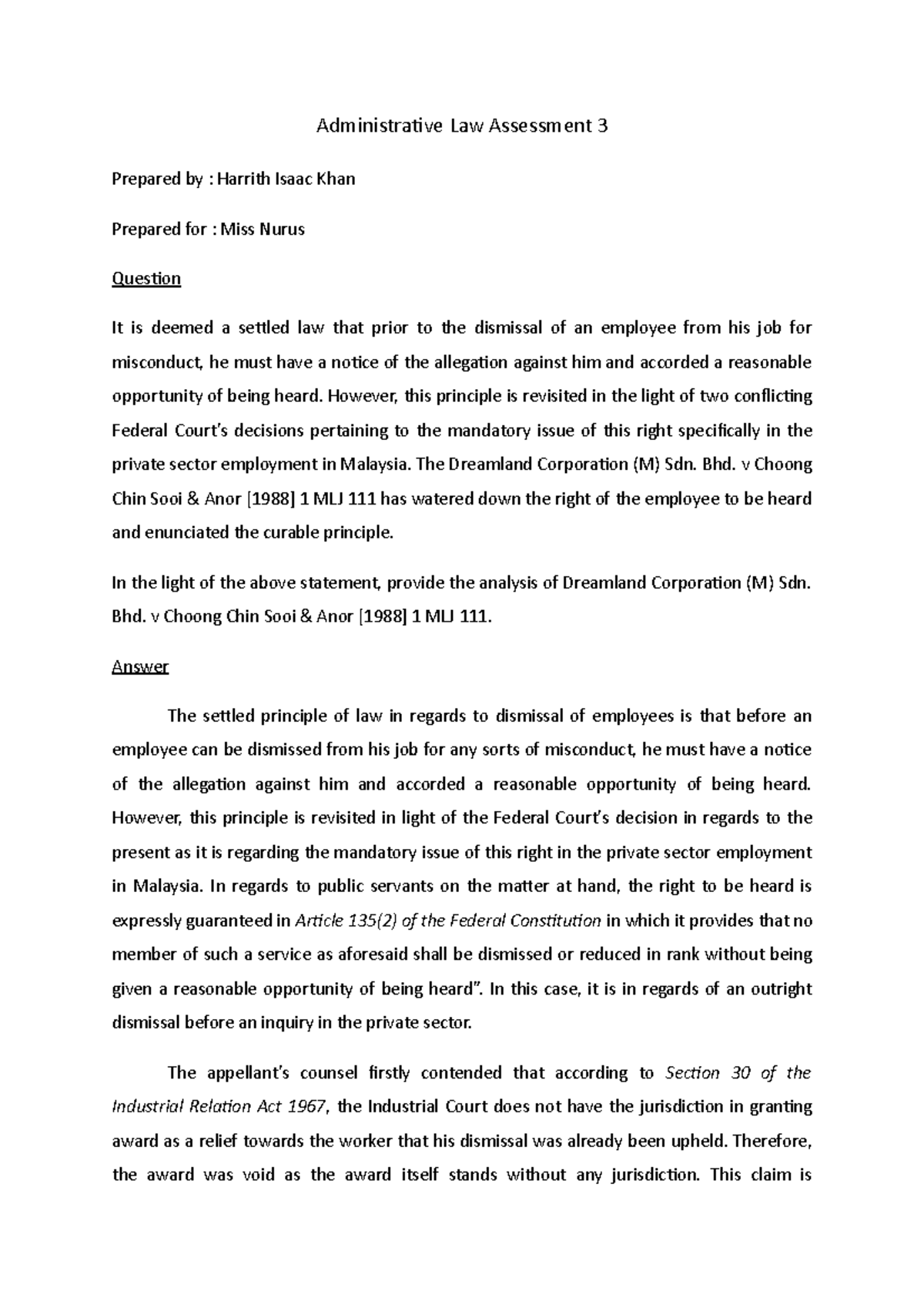 Admin Law Assessment 3 ( Final) - Administrative Law Assessment 3 ...