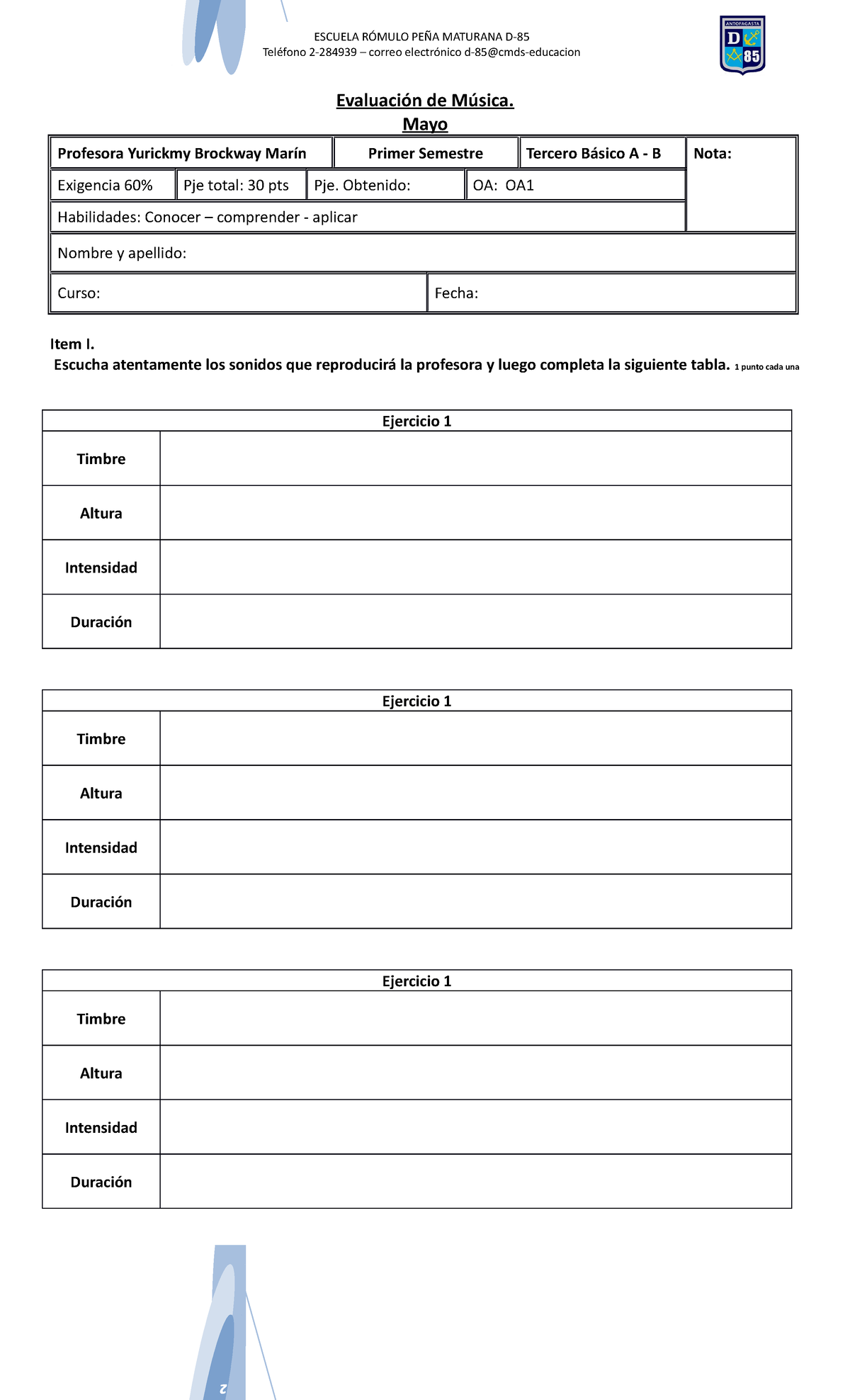 MAYO - Evaluación de Música - Evaluación de Música. Mayo Profesora ...