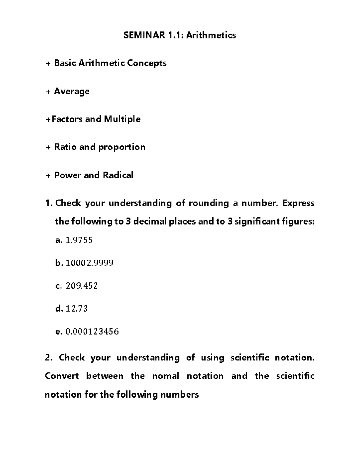 Seminar 1TT (Arithmetics) - SEMINAR 1: Arithmetics Basic Arithmetic ...