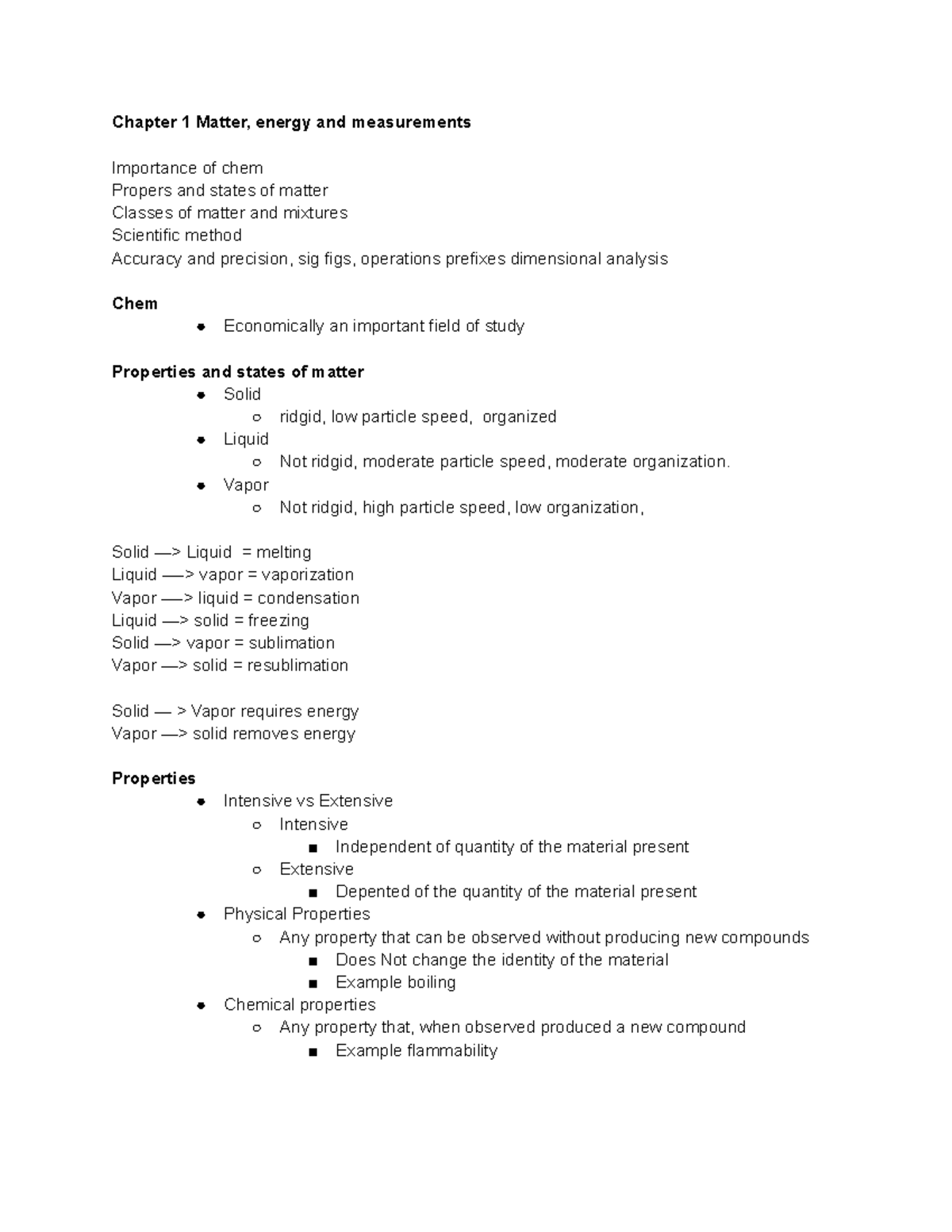 Chem 109 Chapter 1 Notes - Chapter 1 Matter, energy and measurements ...