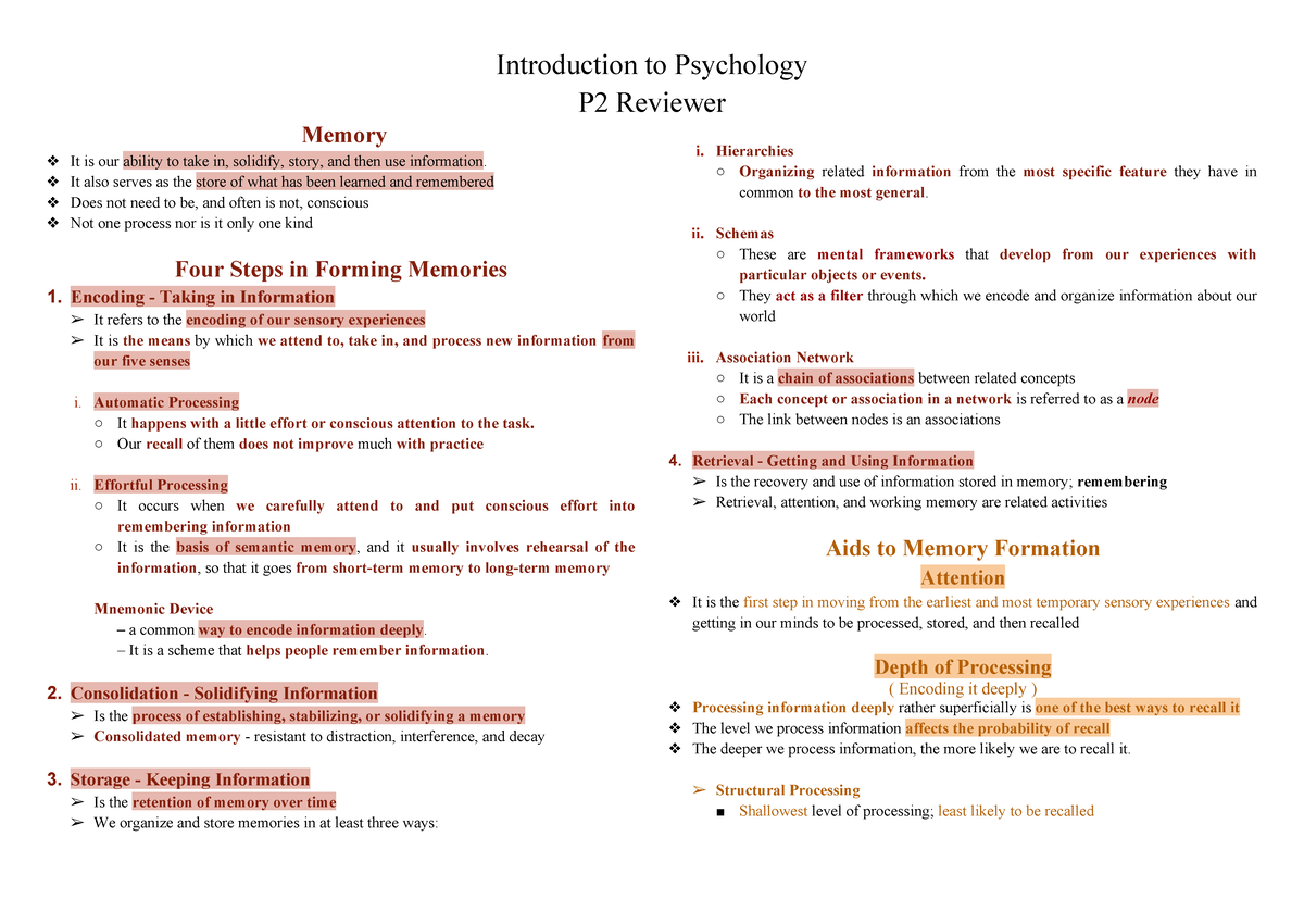 Introduction to Psychology - It also serves as the store of what has ...
