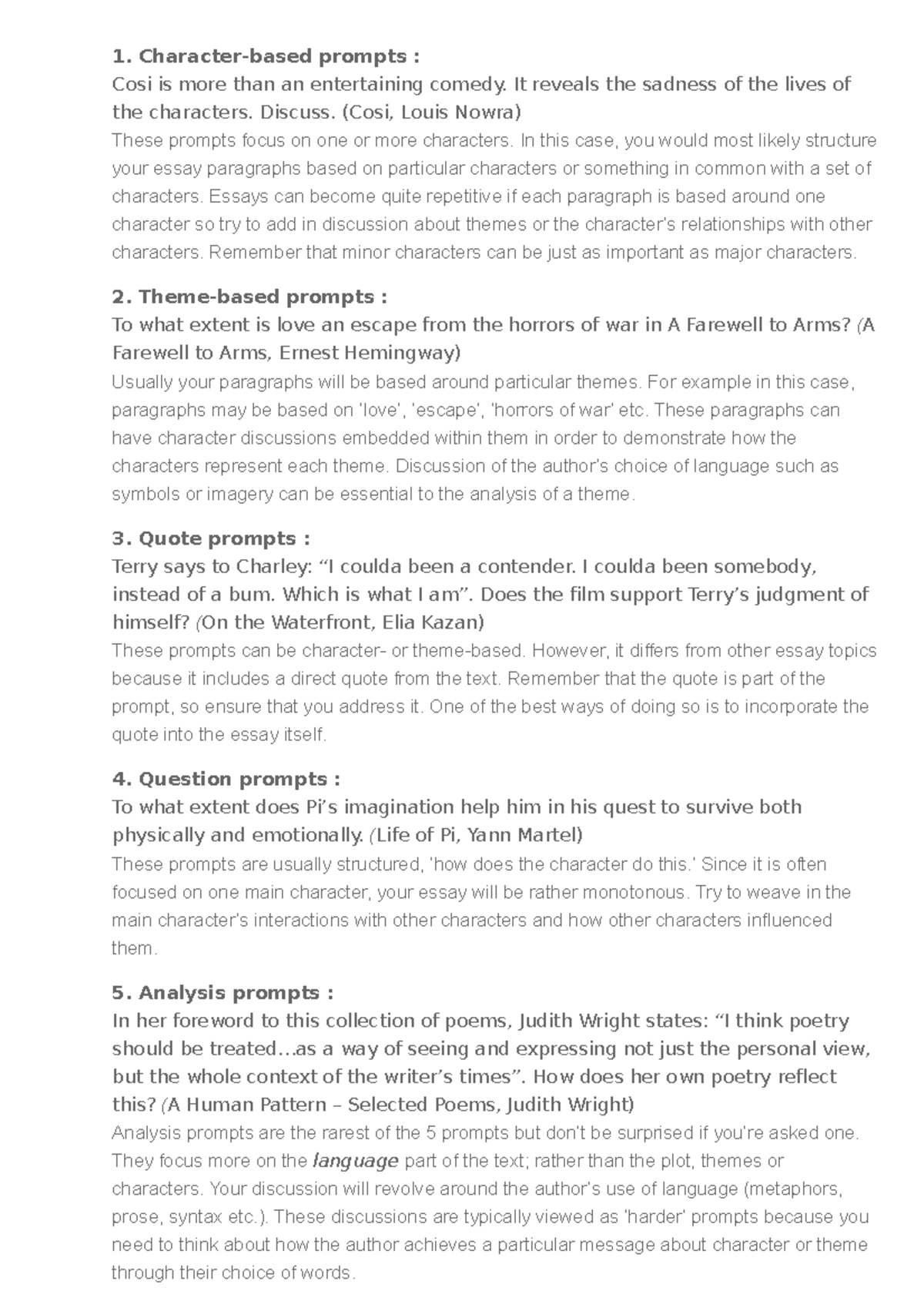 Different types of questions 2 - Character-based prompts : Cosi is more ...