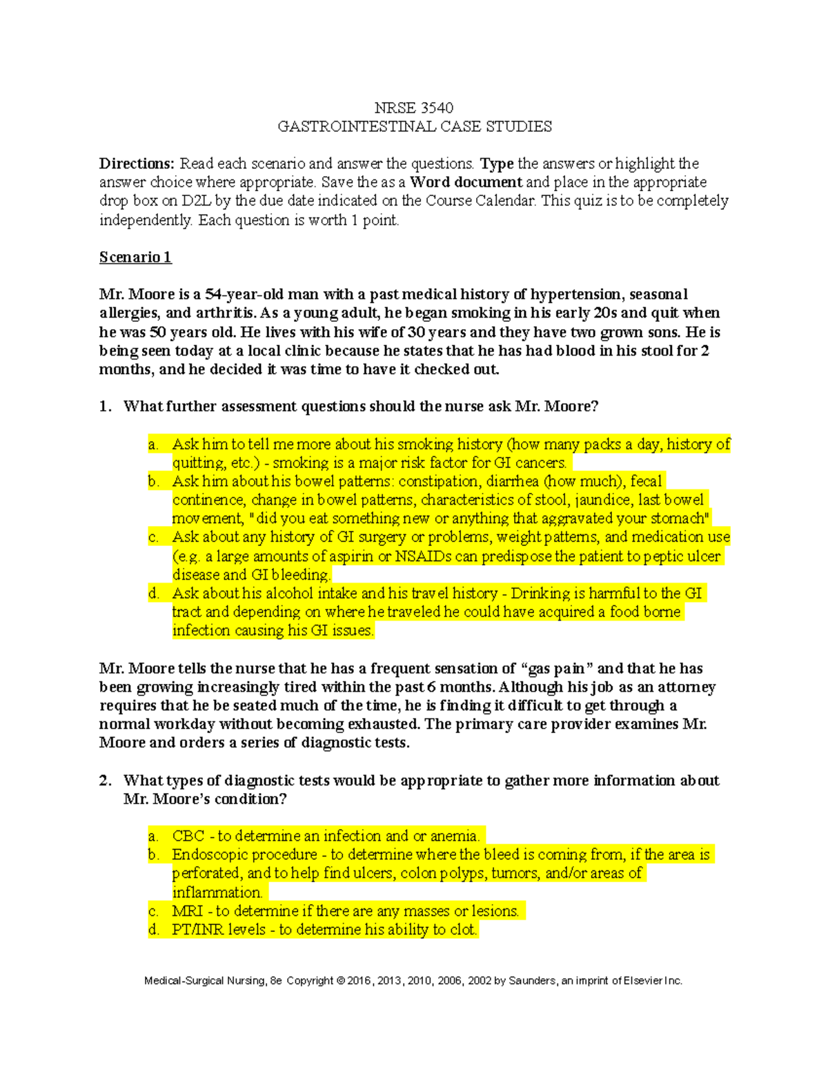 GI case study - Pre lecture Assessment tests - NRSE 3540 ...