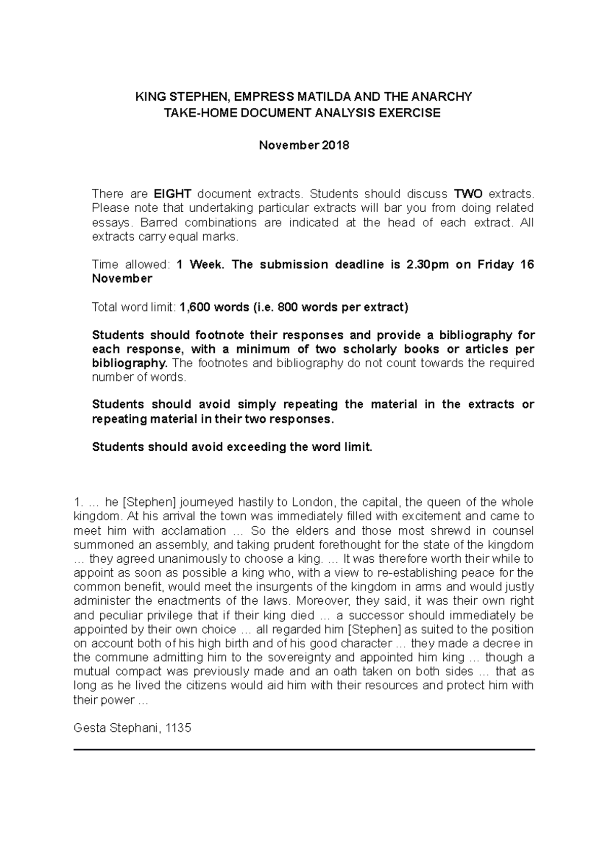 King Stephen take home primary source analysis exercise November 2018 ...