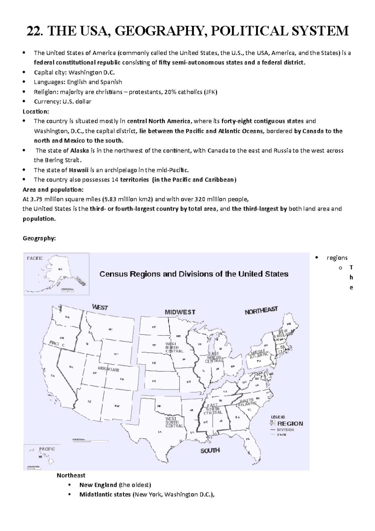 22 The USA - 22 The USA - 22. THE USA, GEOGRAPHY, POLITICAL SYSTEM The ...