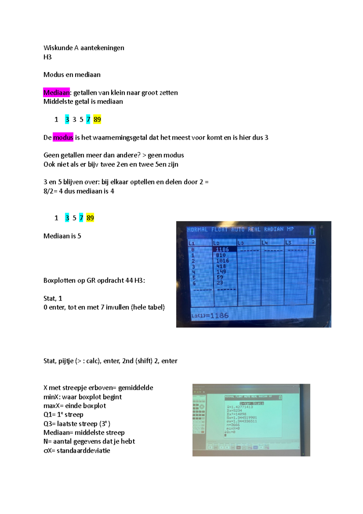 Wiskunde A aantekeningen les 5 - Wiskunde A aantekeningen H Modus en ...