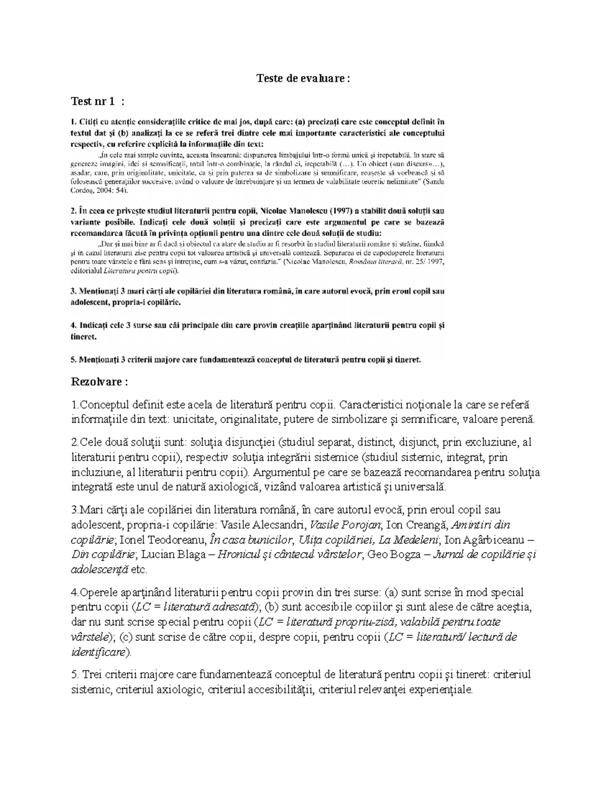 Teste de evaluare - fise de lucru. - Teste de evaluare : Test nr 1 ...