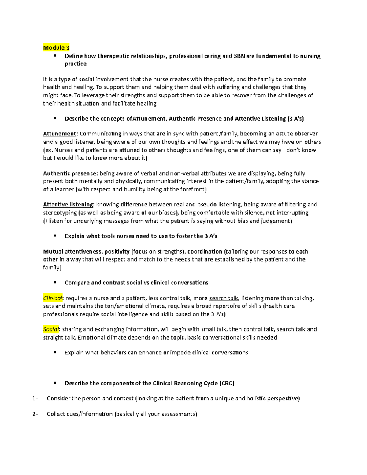 NUR1-222 Module 3 - Module 3 Define how therapeutic relationships ...