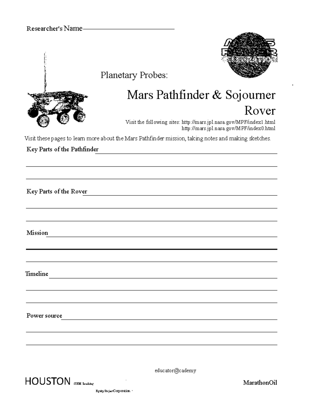 Previous Mars Rover Mission Research Packet - Planetary Probes: Mars ...