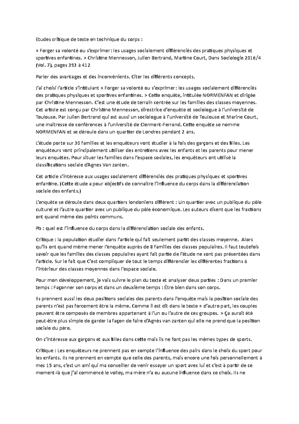 Etudes critique de texte en technique du corps - » Christine Mennesson ...