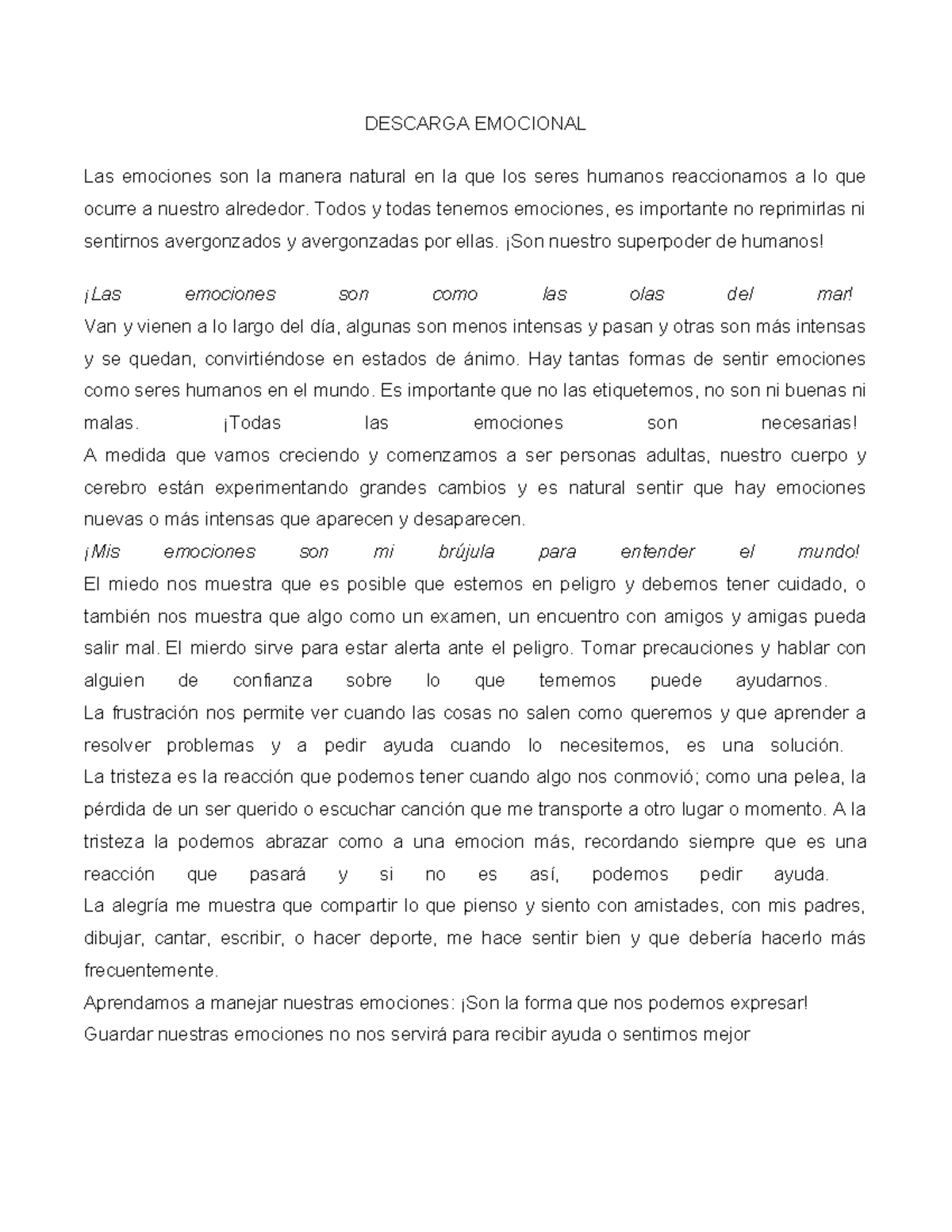 Descarga Emocional - DESCARGA EMOCIONAL Las emociones son la manera ...