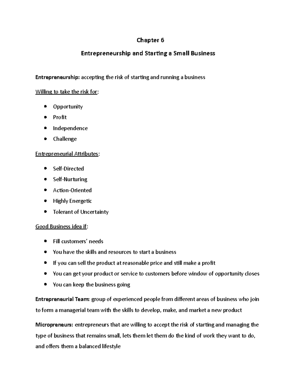 Chapter 6 - Lecture notes 2 - Chapter 6 Entrepreneurship and Starting a ...