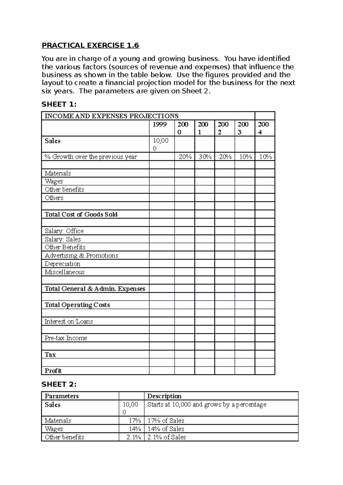 Practical Exercise 2 - PRACTICAL EXERCISE 1. You are in charge of a ...
