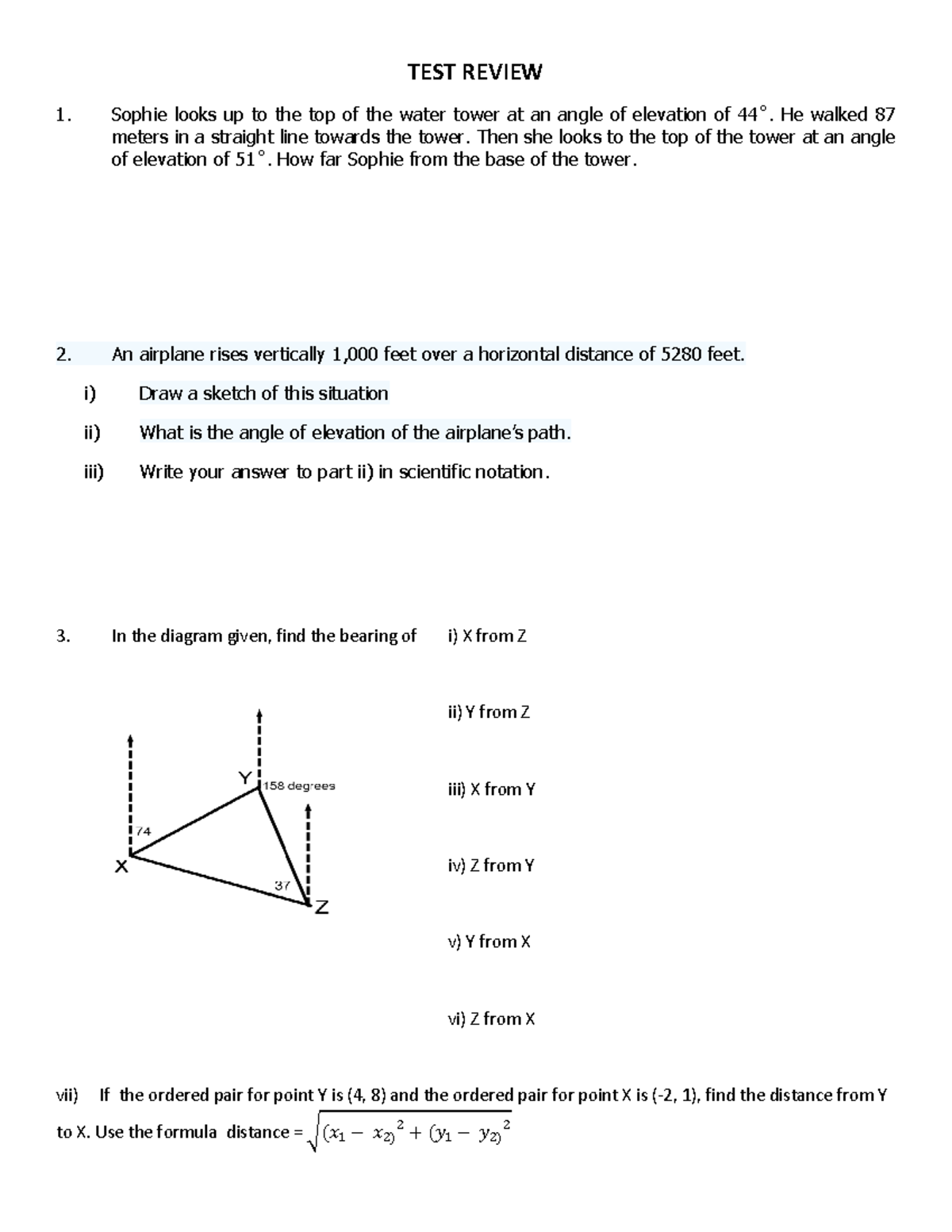 Test Review IB Apps - Math info - TEST REVIEW Sophie looks up to the ...