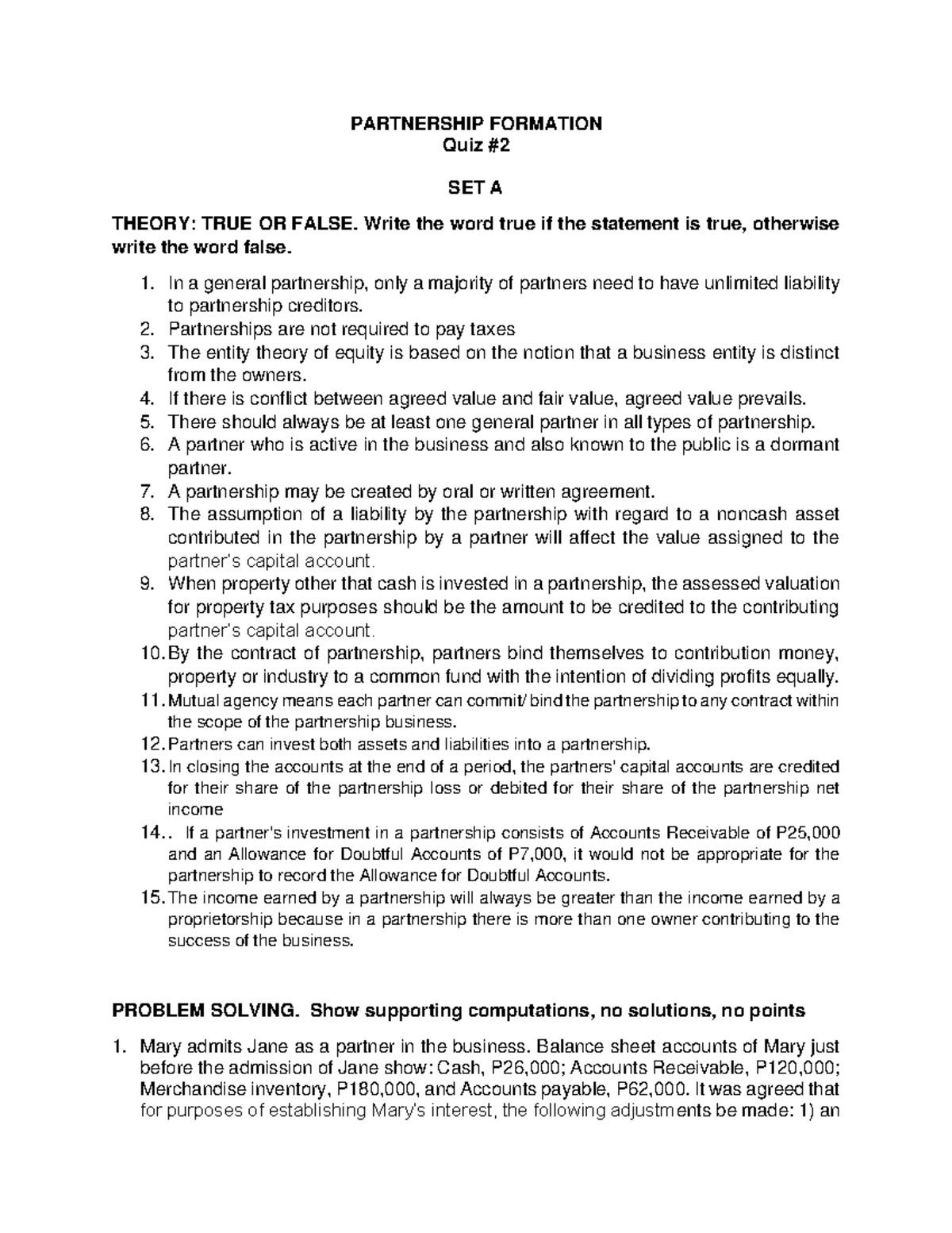 Partnership-Formations multiple choices and solving with answers ...