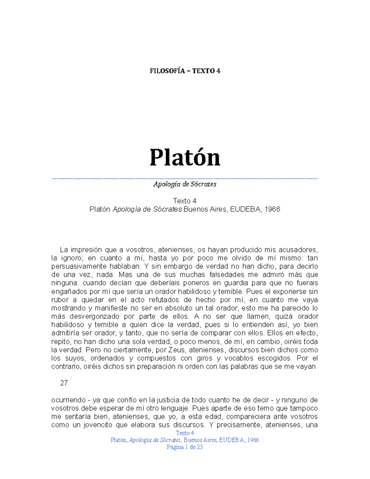 Texto -04- Apología de Sócrates Platón.doc - FILOSOFÍA – TEXTO 4 Platón ...