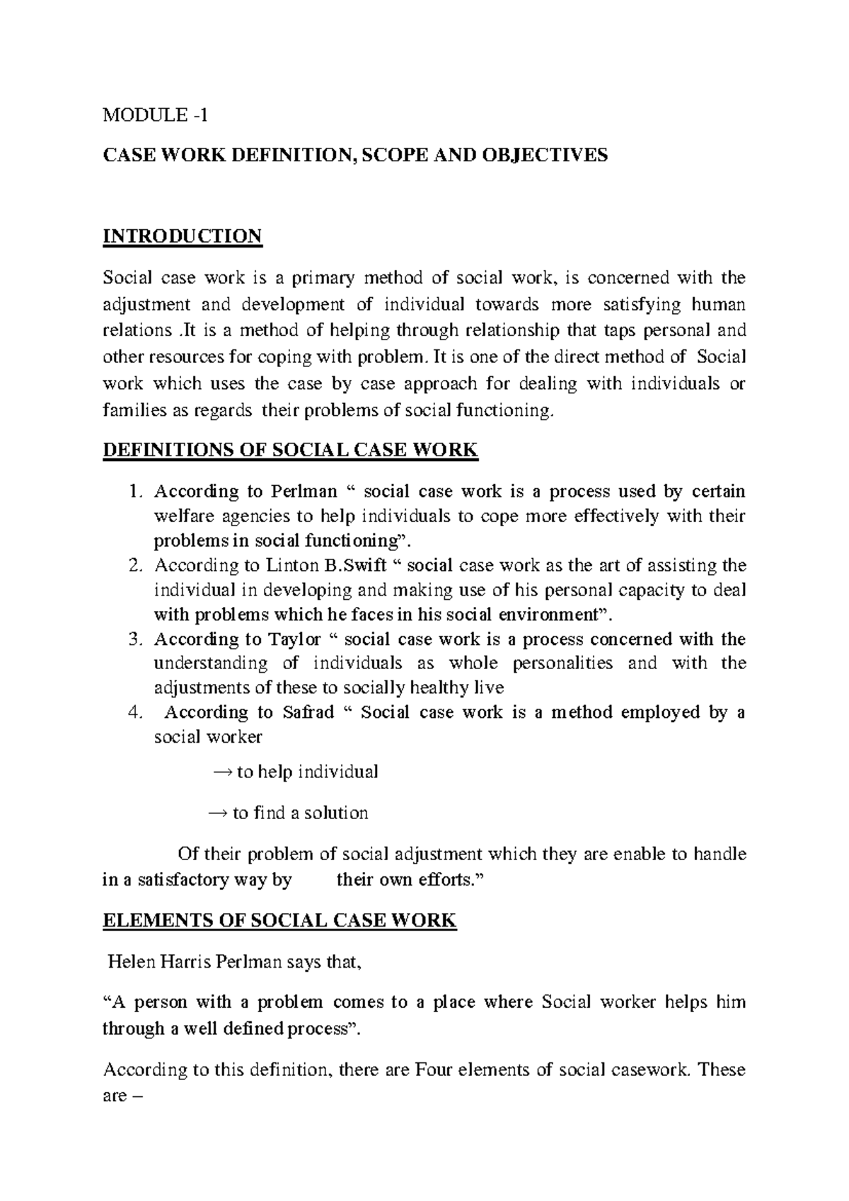 CASE WRK FULL NOTE - Social Case Work Method of Social Work study ...