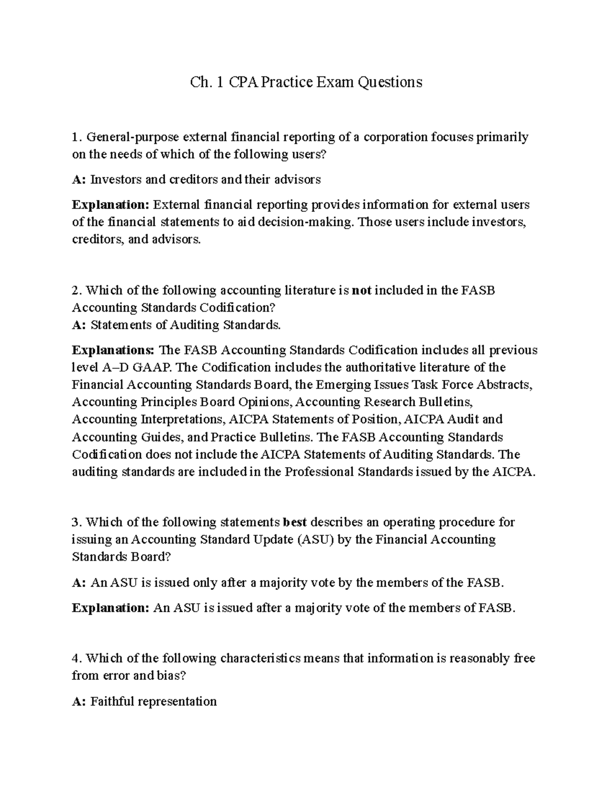 Ch 1 CPA Exam Practice Questions - Ch. 1 CPA Practice Exam Questions ...