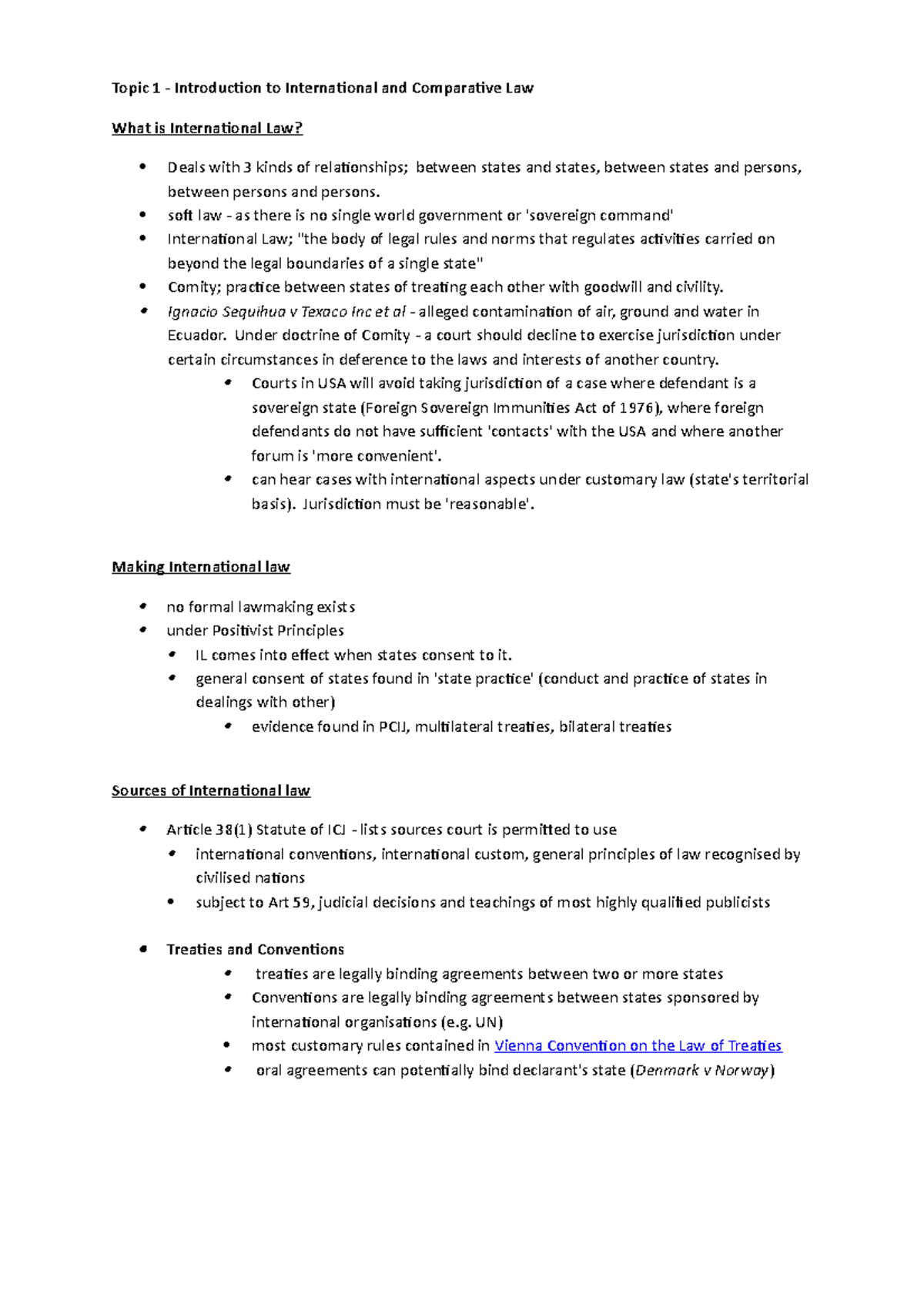 Study Notes International Law - Topic 1 - Introduction to International ...