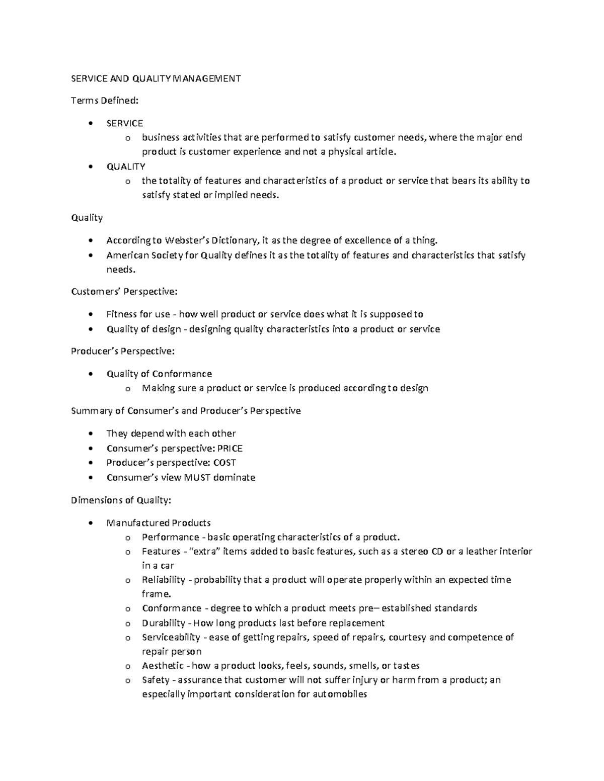 2. Service AND Quality Management - SERVICE AND QUALITY MANAGEMENT ...